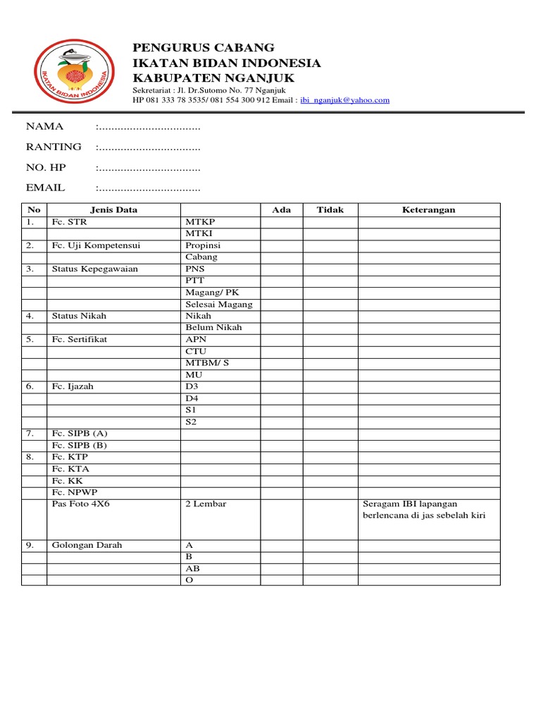 Blangko Identitas Anggota Ibi | PDF