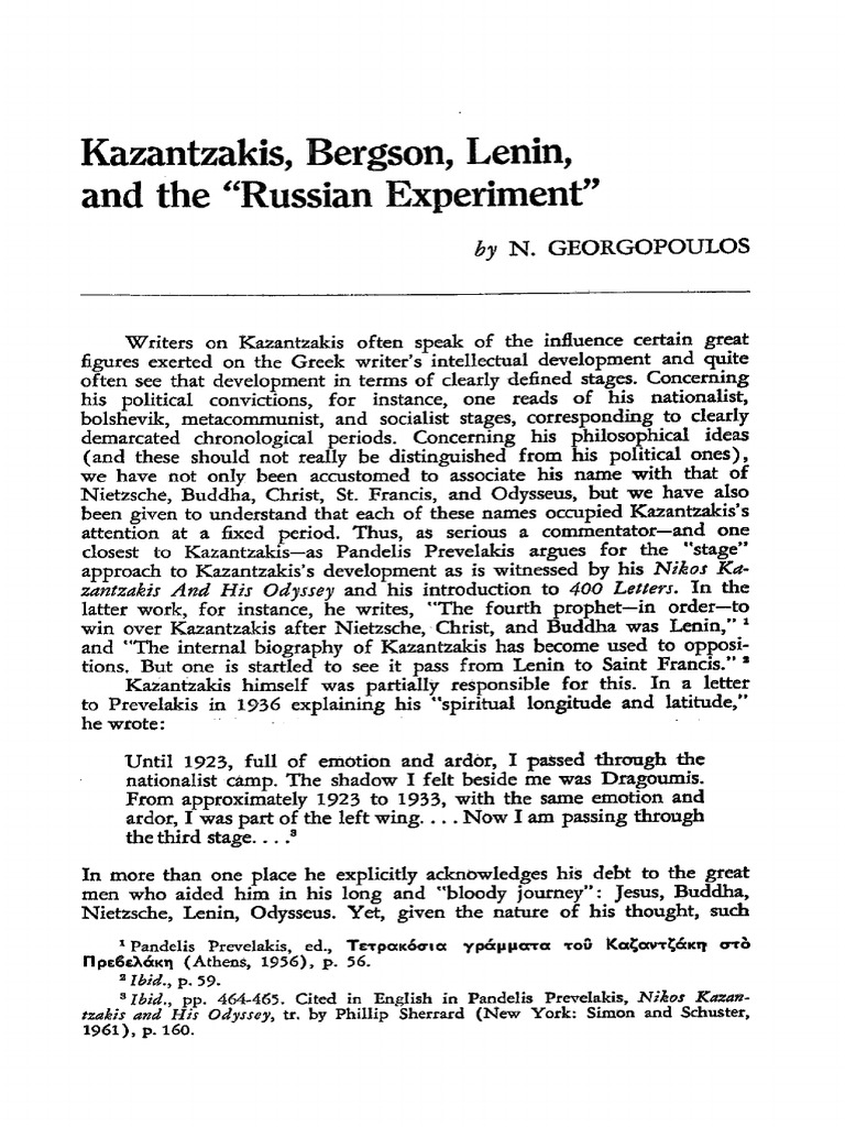 Kazantzakis, Bergson, Lenin, and The "Russian Experiment": N ...