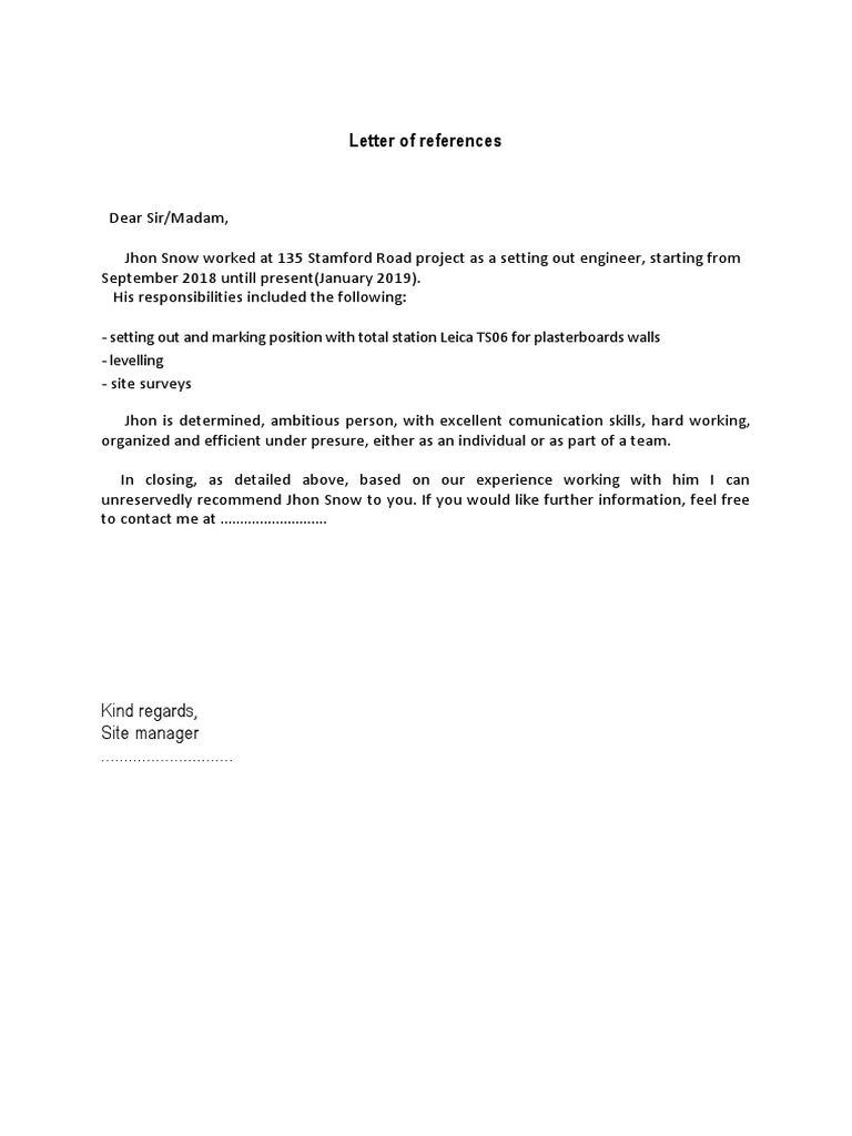 Letter of References Engineer | PDF