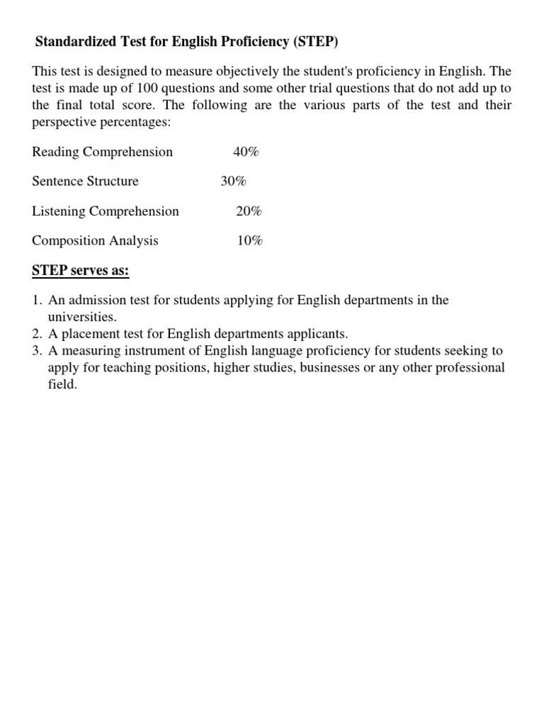 Standardized Test For English Proficiency | PDF | Reading Comprehension