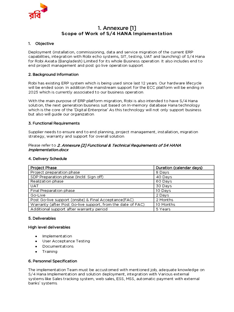 Annexure (1) Scope of Work of S4 HANA Implementation PDF | PDF ...