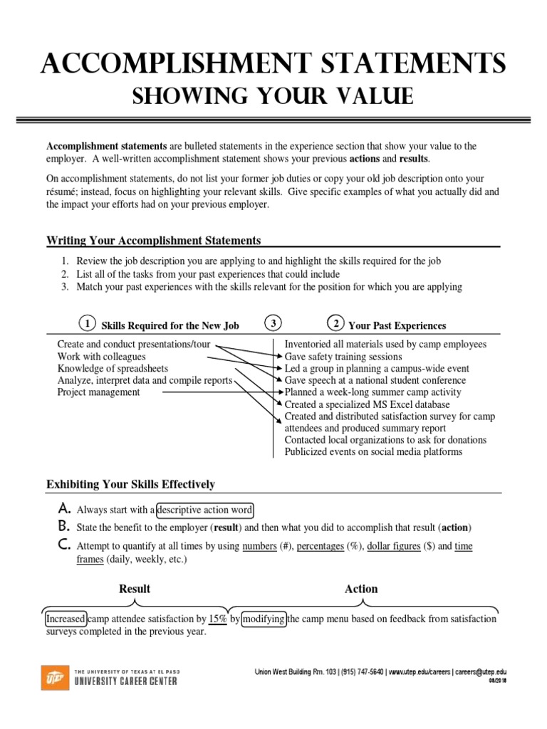 Accomplishment Statements: Showing Your Value | Download Free PDF ...