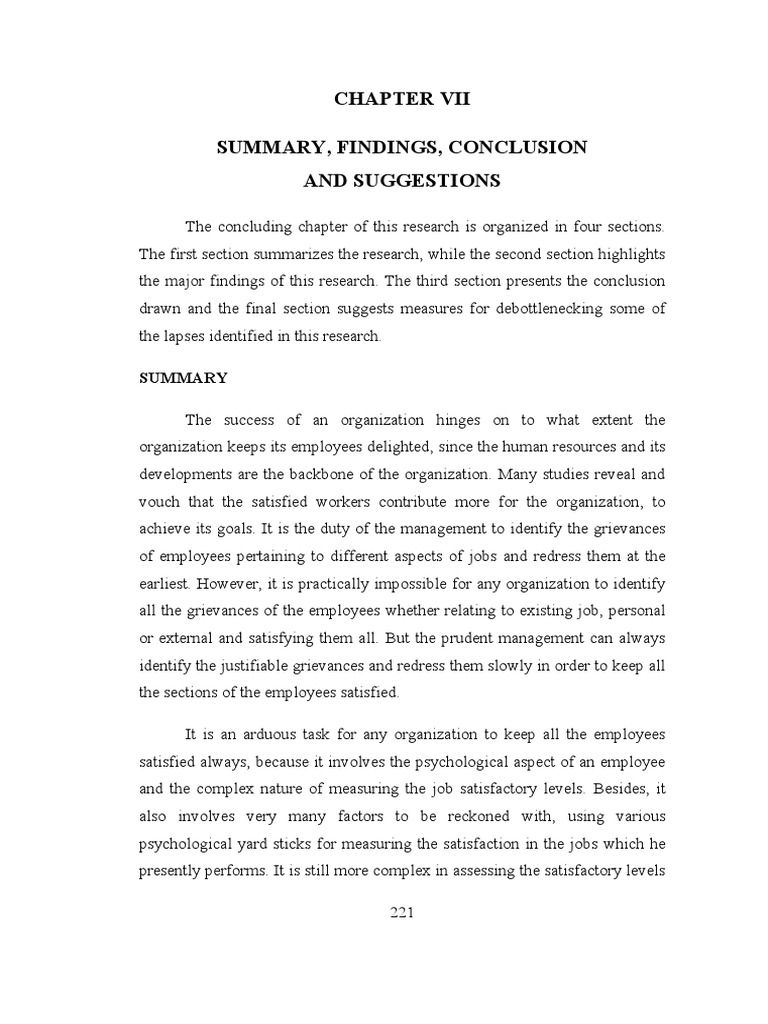 Summary, Findings, Conclusion and Suggestions | PDF | Job Satisfaction ...