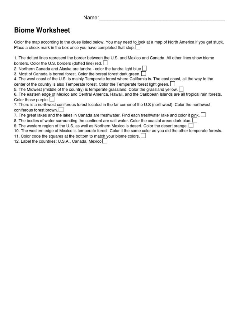 Biome Worksheet: Name | PDF