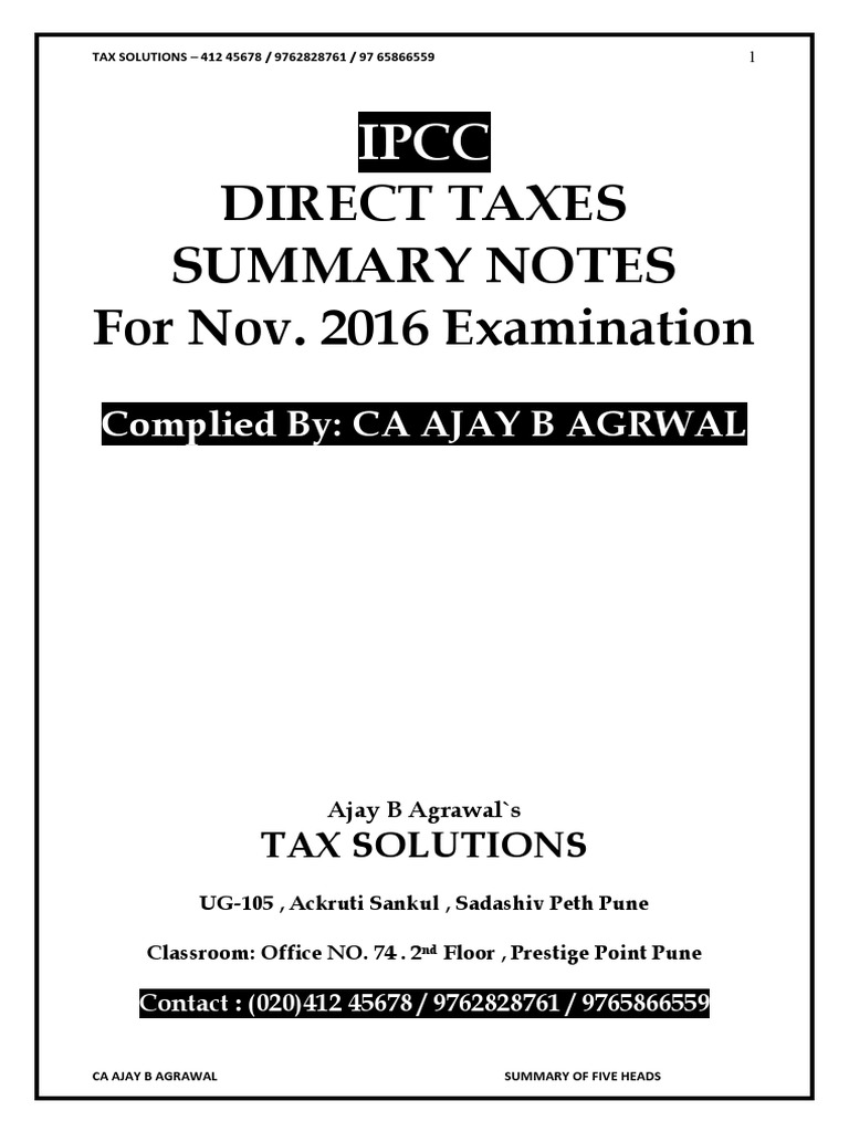 Direct Tax Summary Notes For IPCC JKQK1AK0 | PDF | Expense | Depreciation