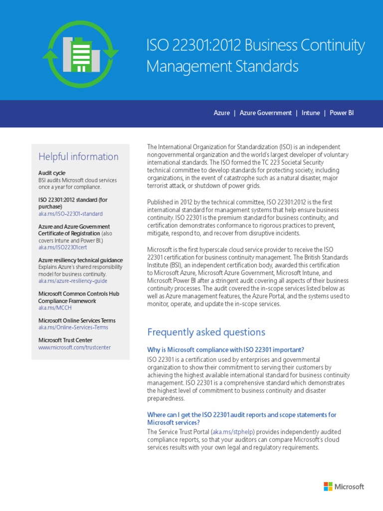 Iso 22301 Implementation Guide 2016 | Microsoft Azure | Active Directory