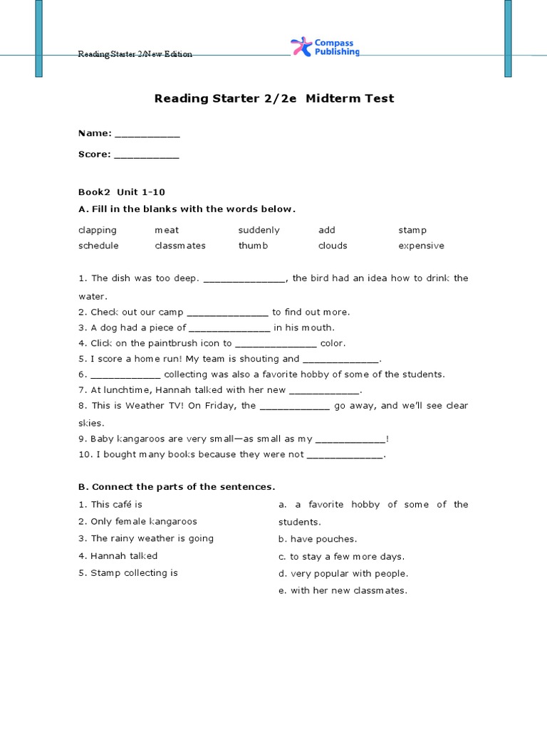 Reading Starter 2 Midterm Test Review | PDF | Leisure