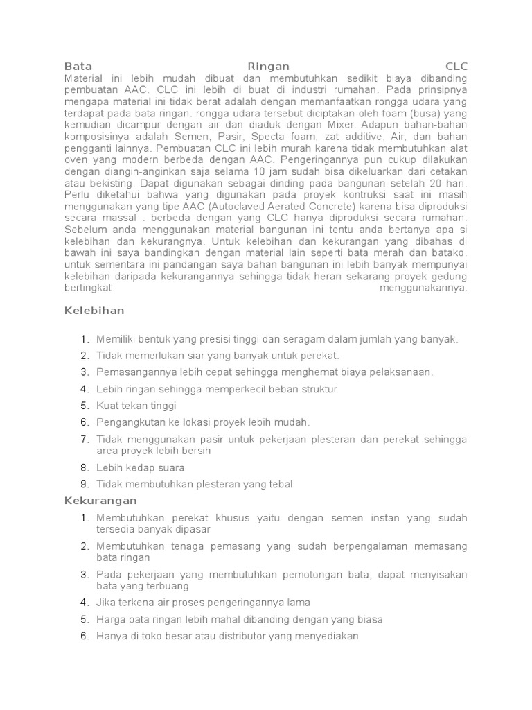 Bata Ringan CLC | PDF