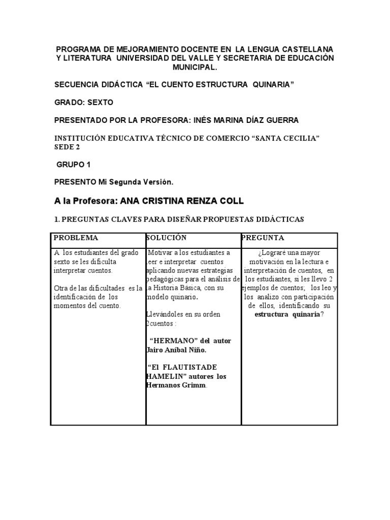 Secuencia Didáctica El Cuento Pdf Cuentos Maestros