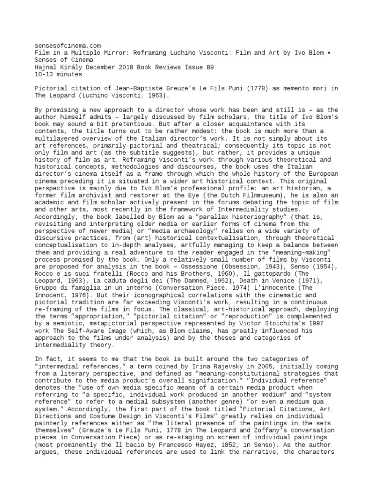 Film in A Multiple Mirror - Reframing Luchino Visconti - Film and Art ...