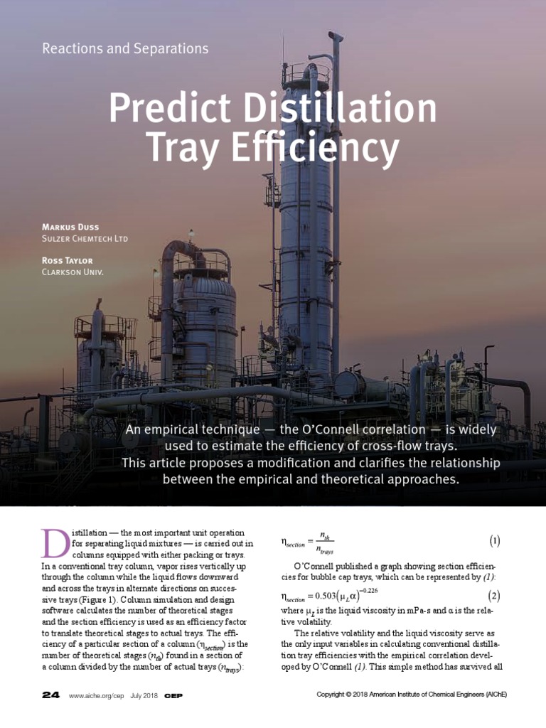 Predict Distillation Tray Efficiency: Reactions and Separations | PDF ...