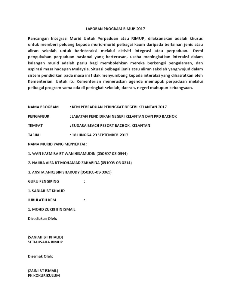 Laporan Program Rimup 2017 | PDF