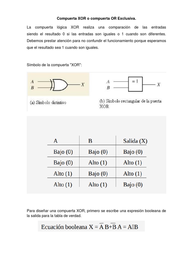 Compuerta XOR: Funcionamiento y Símbolo | PDF