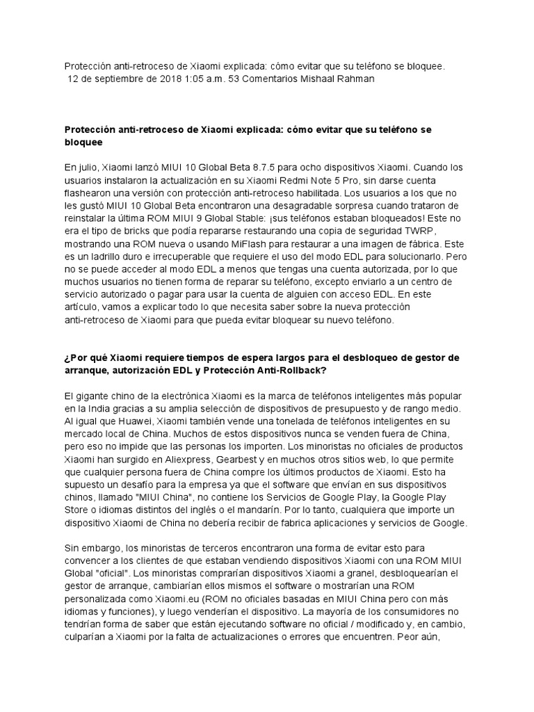 Anti Roll Back | PDF | Xiaomi | Android (sistema operativo)