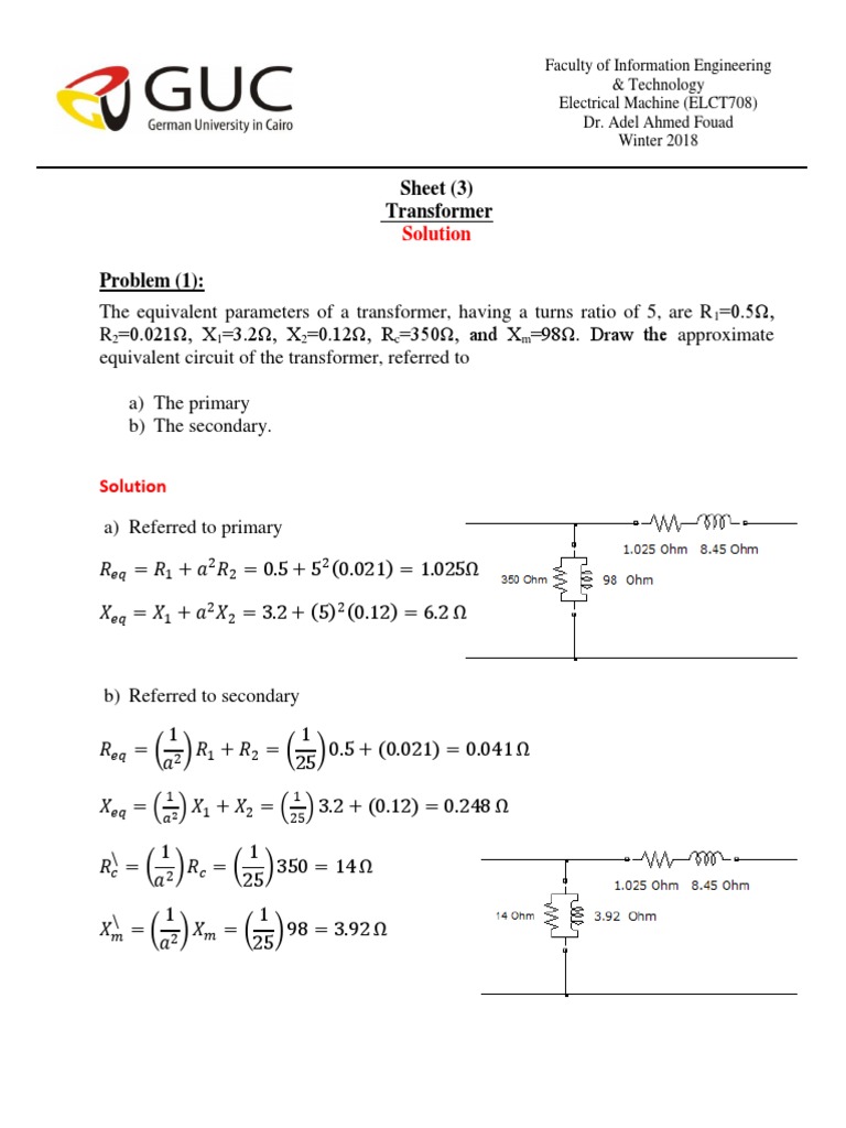 Sheet 3 Answers | PDF | Transformer | Computer Engineering
