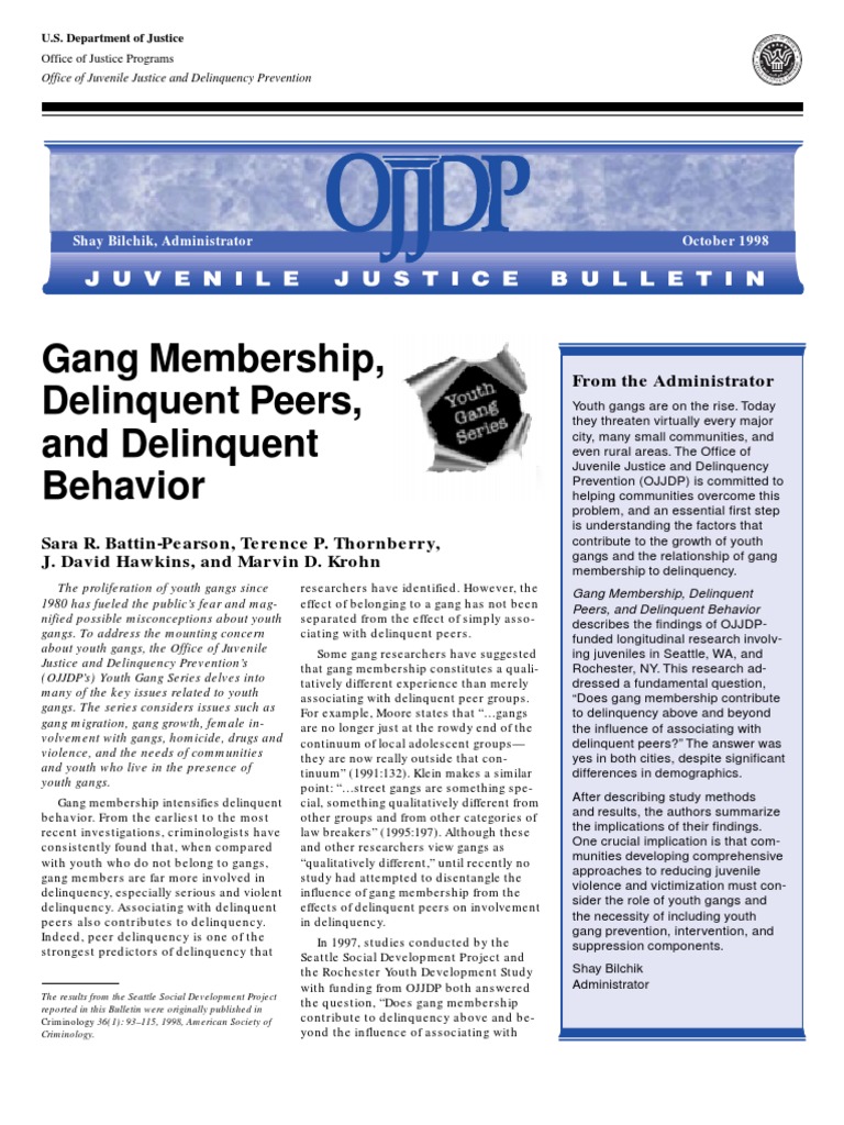 Gang Membership, Delinquent Peers, and Delinquent Behavior: Shay ...