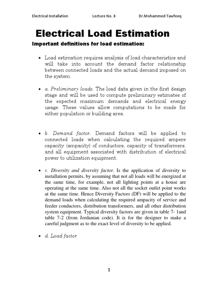 Electrical Load Estimation | PDF | Water Heating | Ac Power Plugs And Sockets