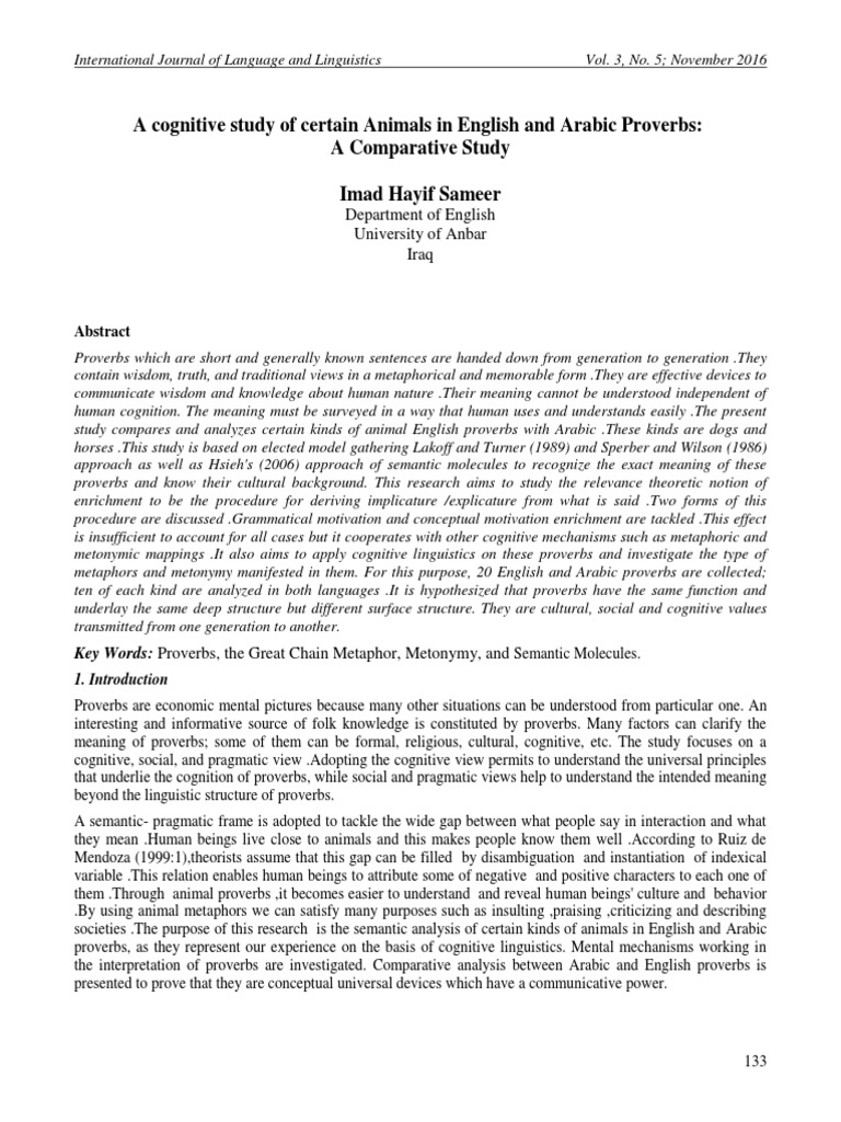 Sameer - Animals in English and Arabic Proverbs | PDF | Metaphor ...