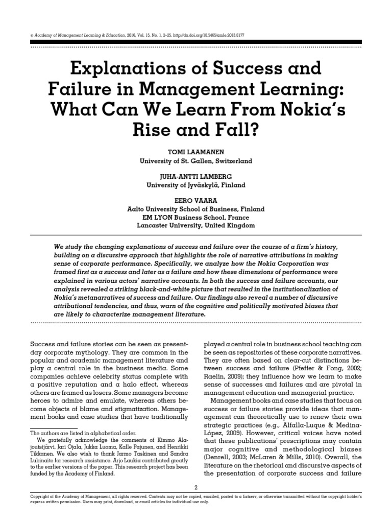 Success and Failure in Management | PDF | Nokia | Narrative
