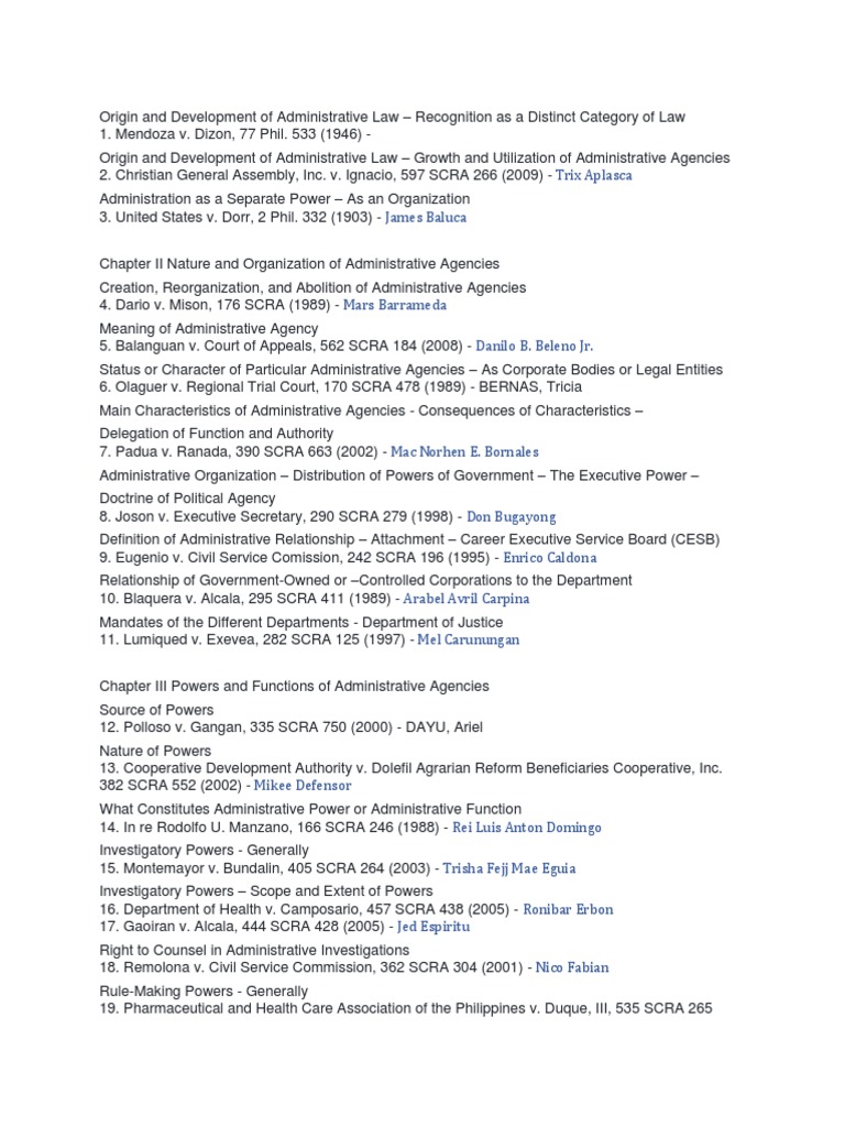 Case List | PDF | Administrative Law | Public Sphere