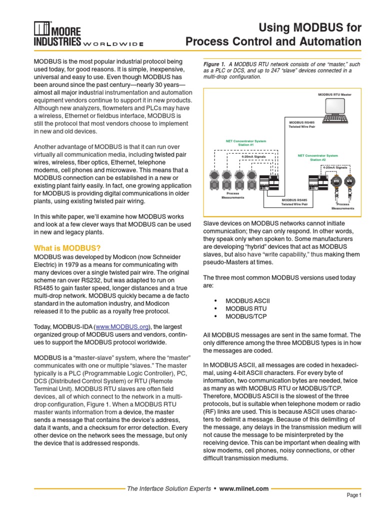 Using MODBUS For Process Control and Automation PDF | PDF | Internet ...