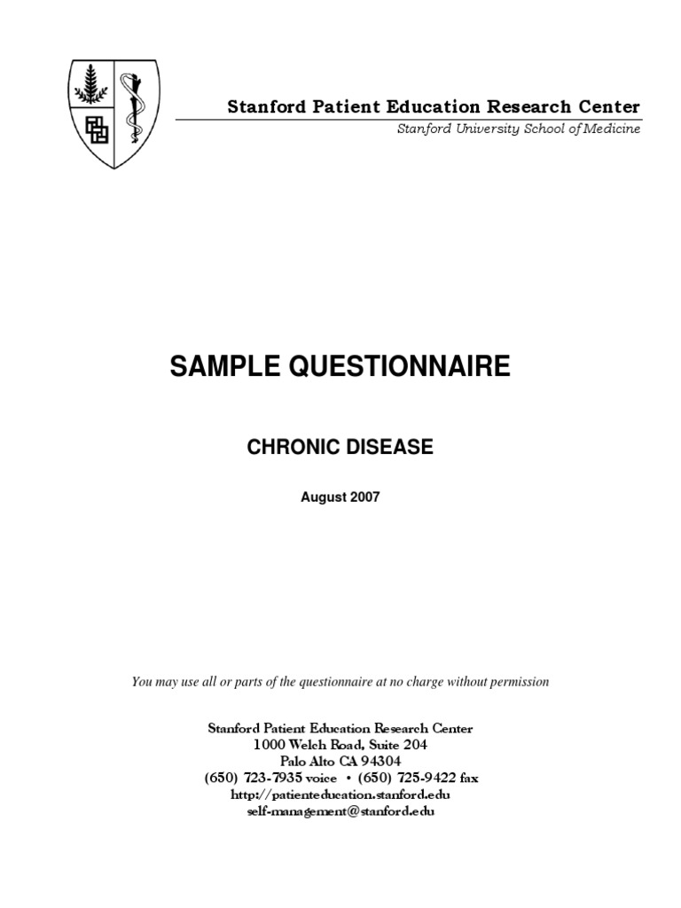 Sample Questionnaire: Stanford Patient Education Research Center | PDF ...