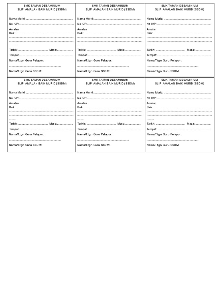 Borang Ssdm Amalan Baik Murid Pdf