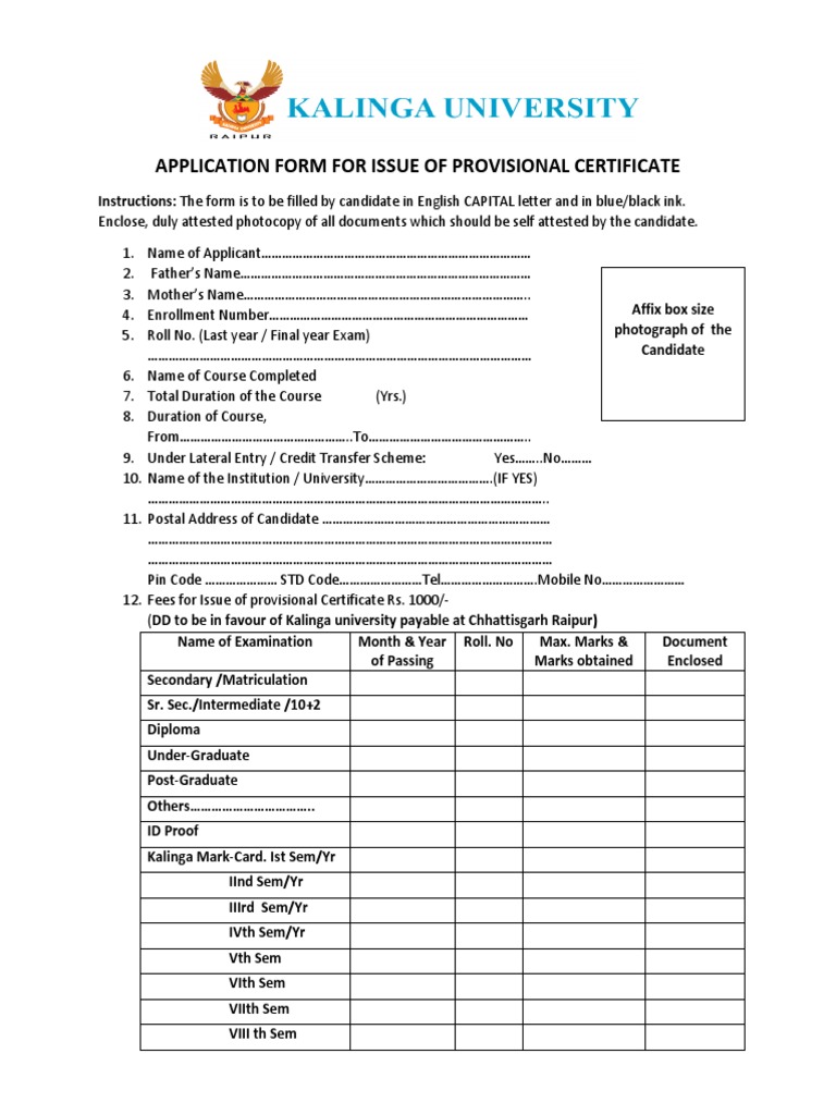 Application Form Provisional Ku | PDF | Educational Assessment And ...