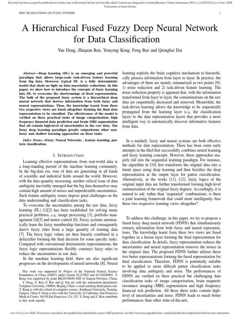 A Hierarchical Fused Fuzzy Deep Neural Network For Data Classification | PDF | Machine Learning ...