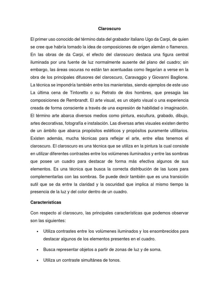 Características del Claroscuro en el Arte | PDF | Pinturas | Medios de arte
