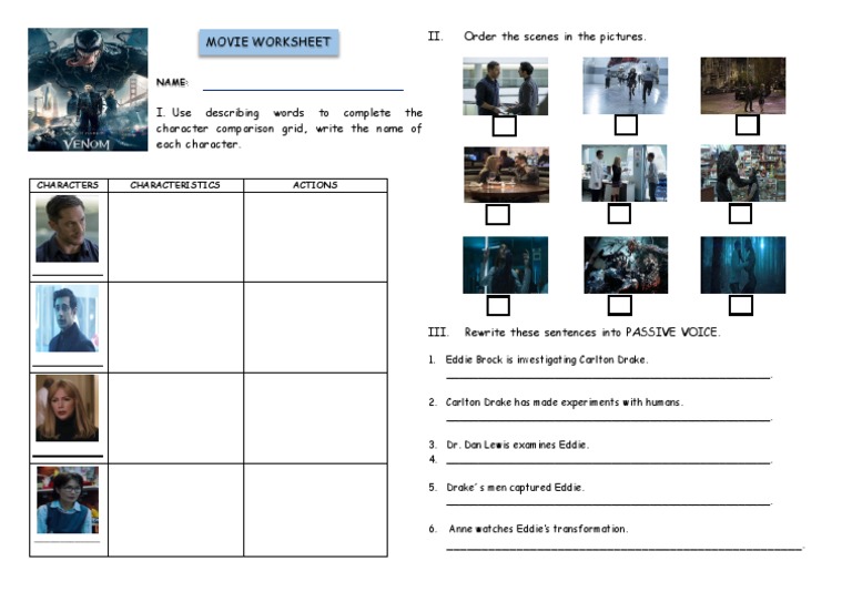 Movie Worksheet: II. Order The Scenes in The Pictures | PDF | Language ...