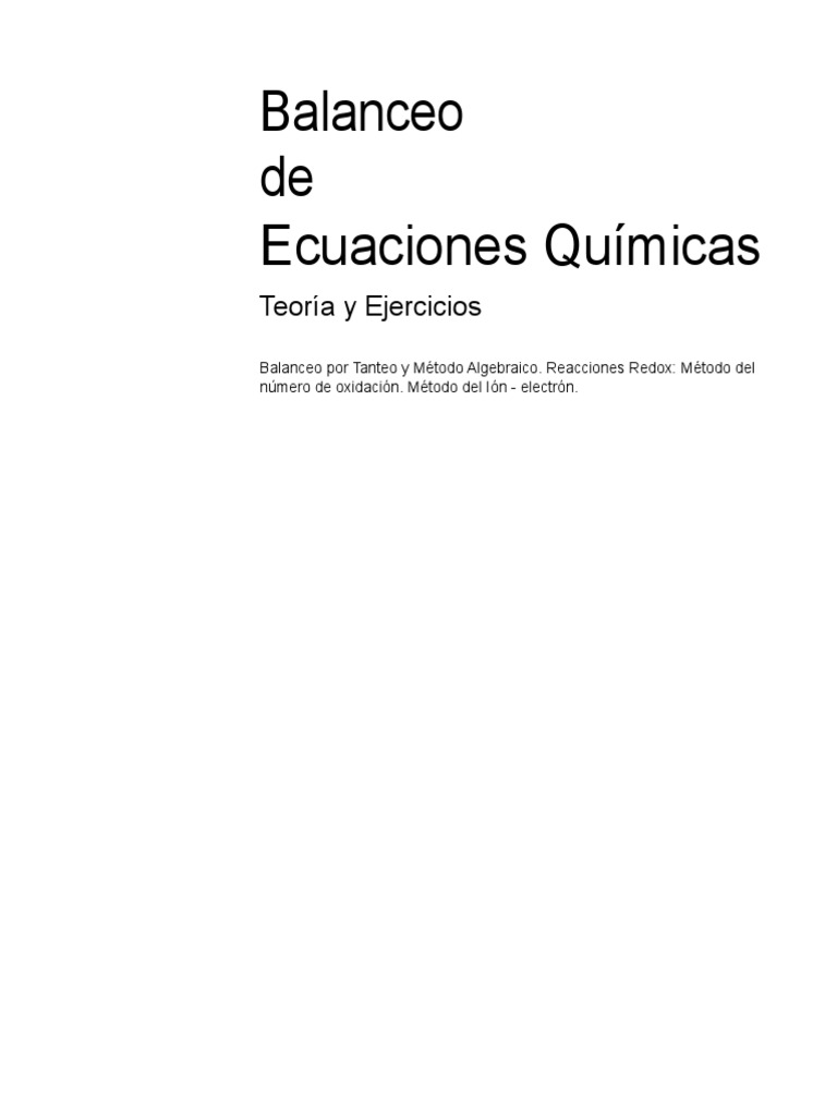 Balanceo de Ecuaciones Químicas | PDF | Redox | Química Física
