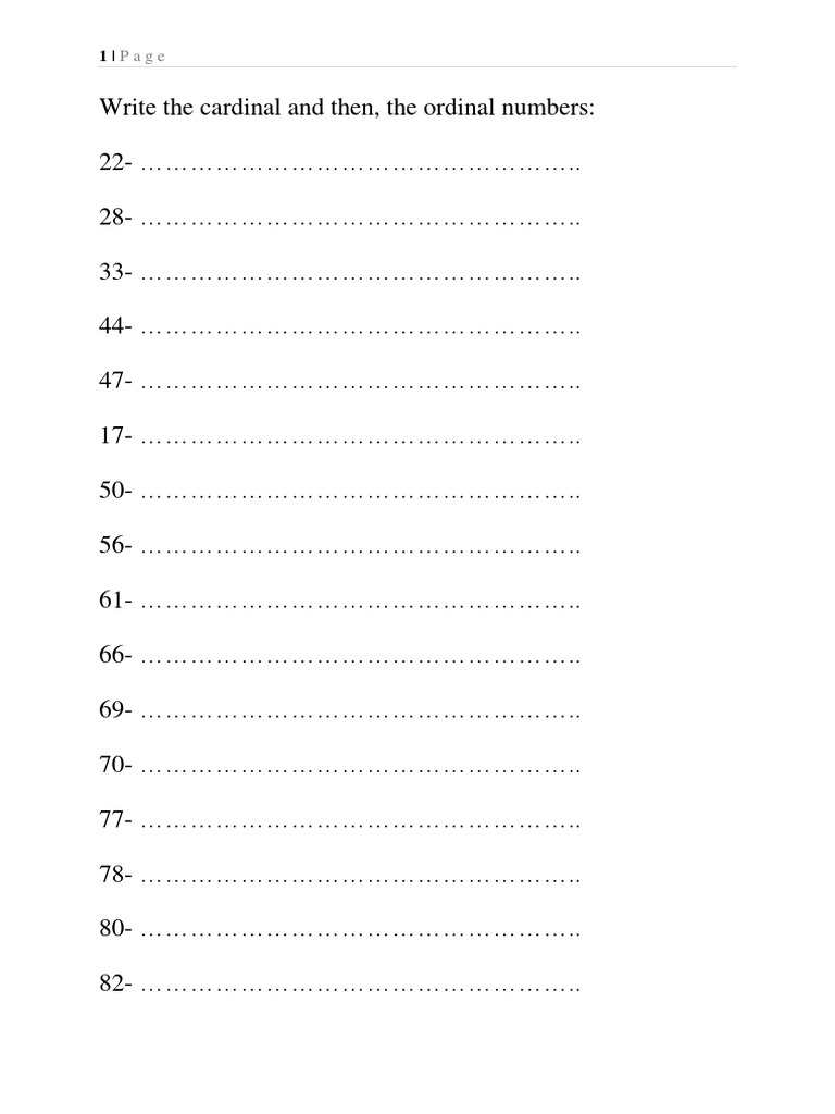 Cardinal Numbers Exercises 1-100 | PDF