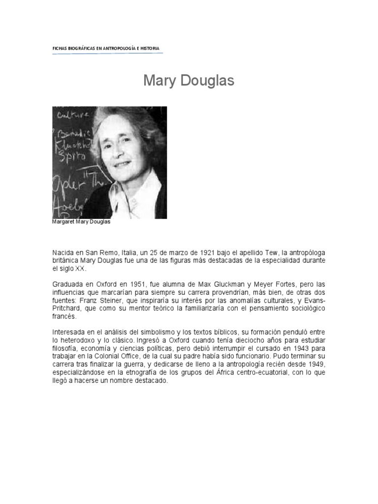 Mary Douglas: Fichas Biográficas En Antropología E Historia ...