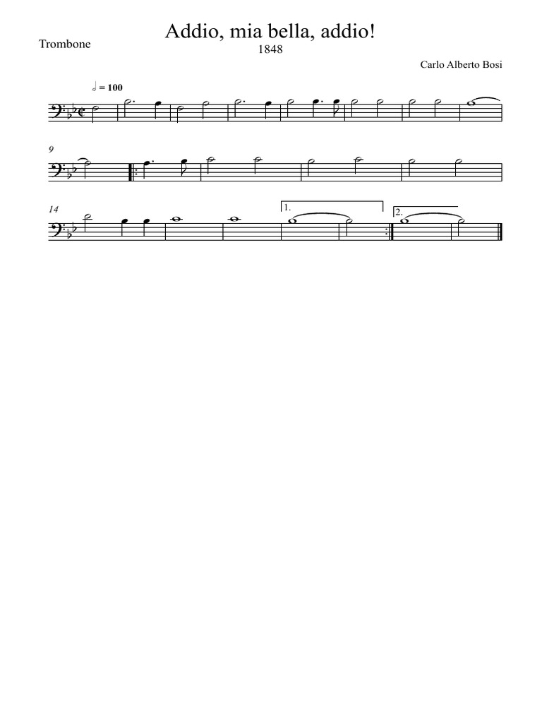 Addio Mia Bella Addio - Trombone | PDF