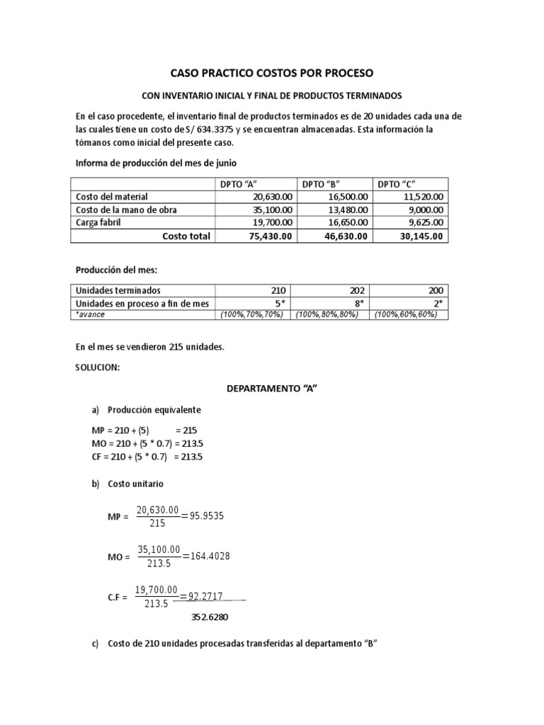 Caso Practico Costos Por Procesos | PDF | Procesos de negocio | Business