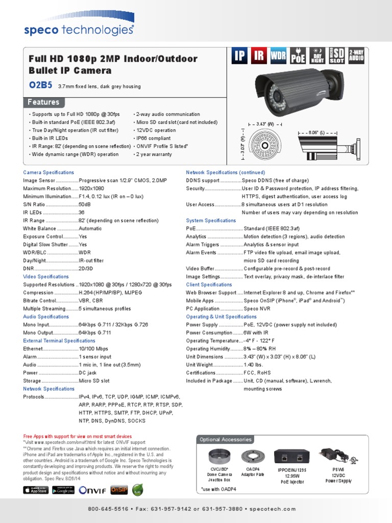 Full HD 1080p 2MP Indoor/Outdoor Bullet IP Camera: Features | PDF ...