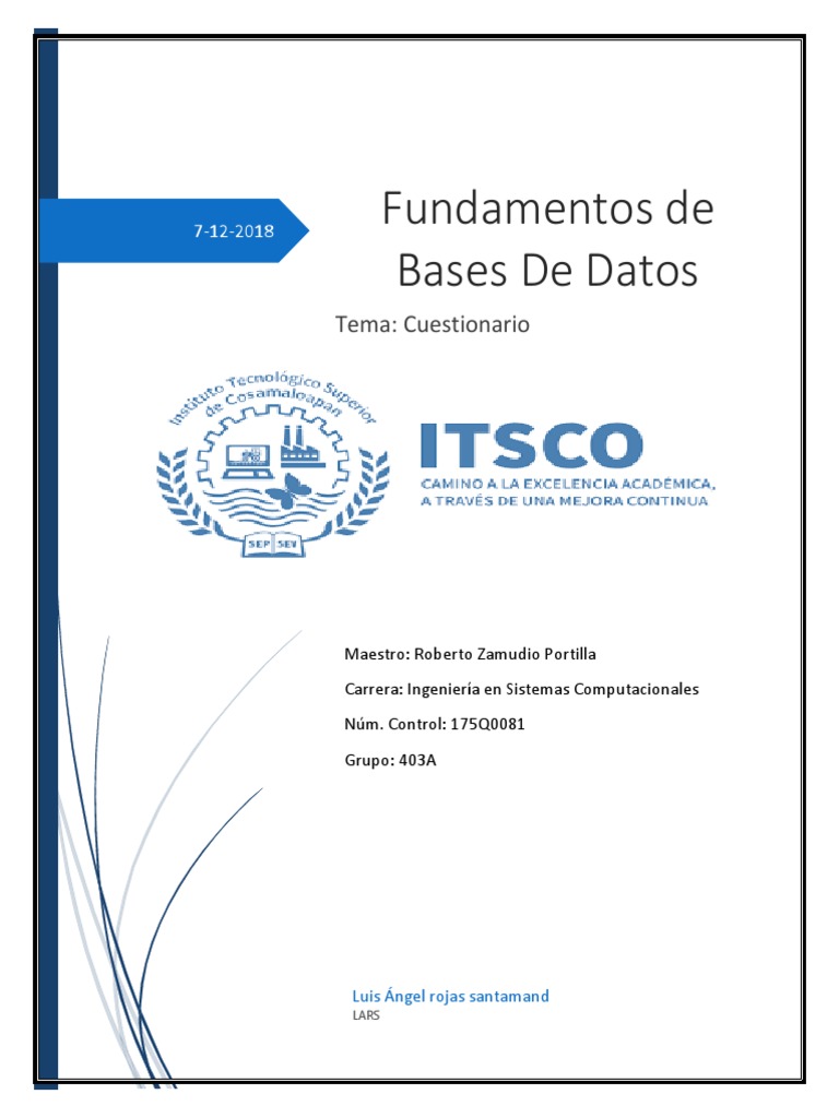 Cuestionario Base de Datos | PDF