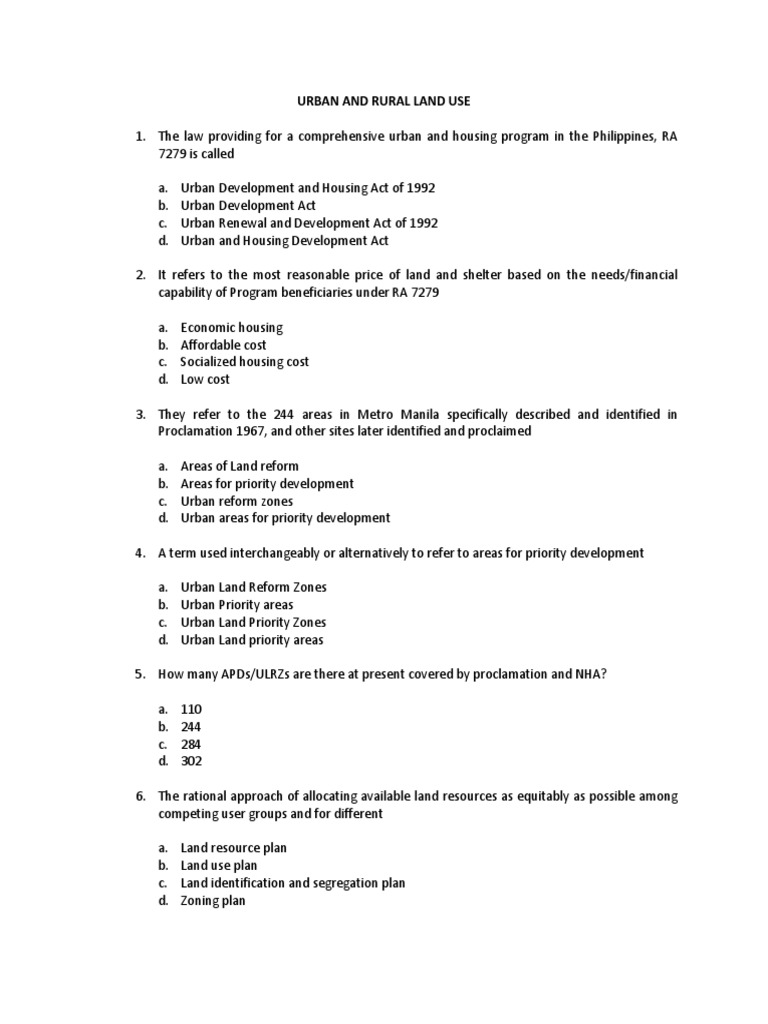 Cres Test Subj 11 Urban and Rural Land Use | PDF | Squatting | Property Tax