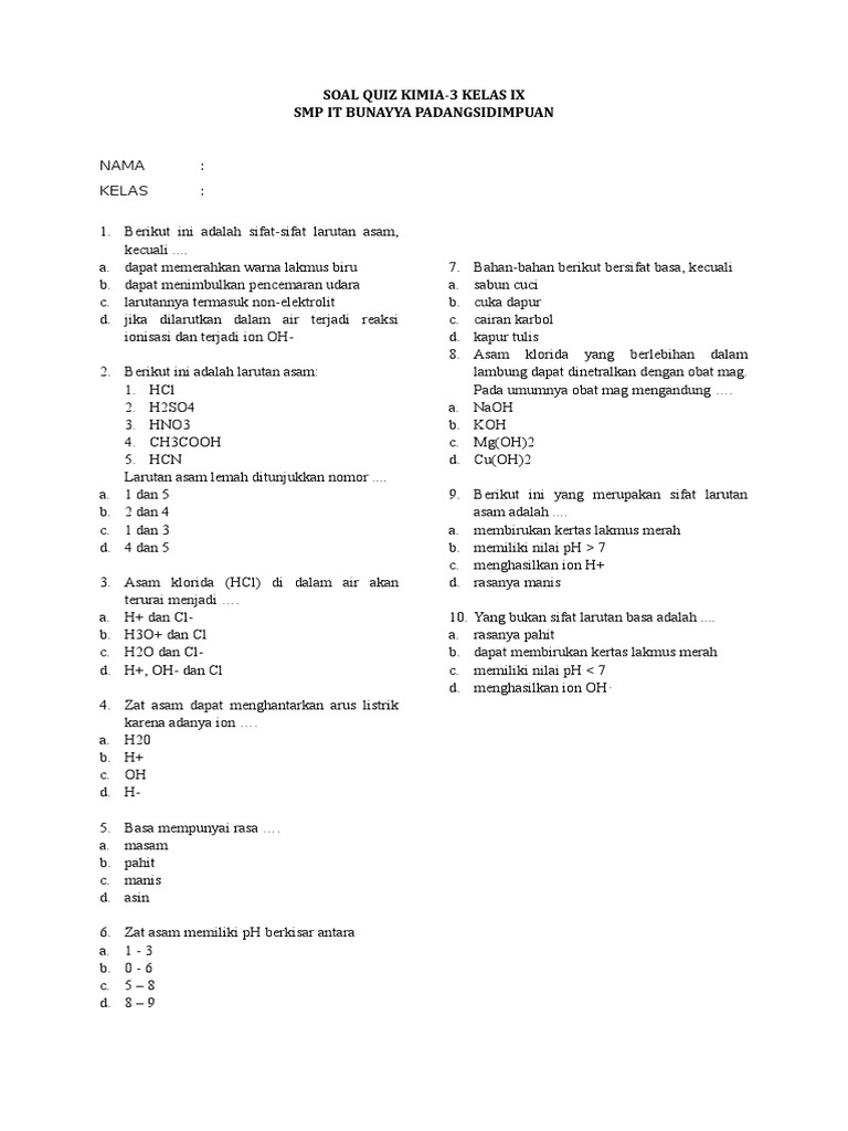 Soal Quiz Kimia-3 | PDF