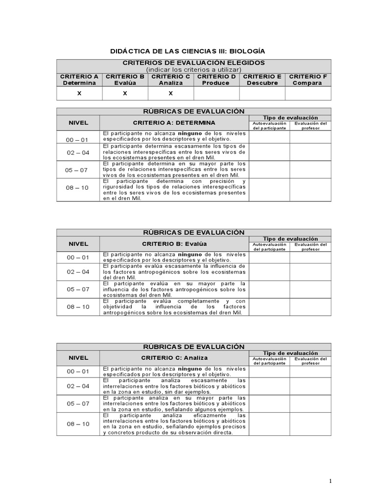Rubricas de Evaluación de Visitas de Campo Dren Mil | PDF | Entorno ...