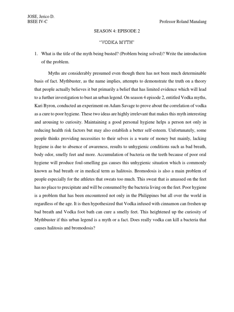 Mythbuster Vodka Myth | PDF | Hygiene | Medical Specialties
