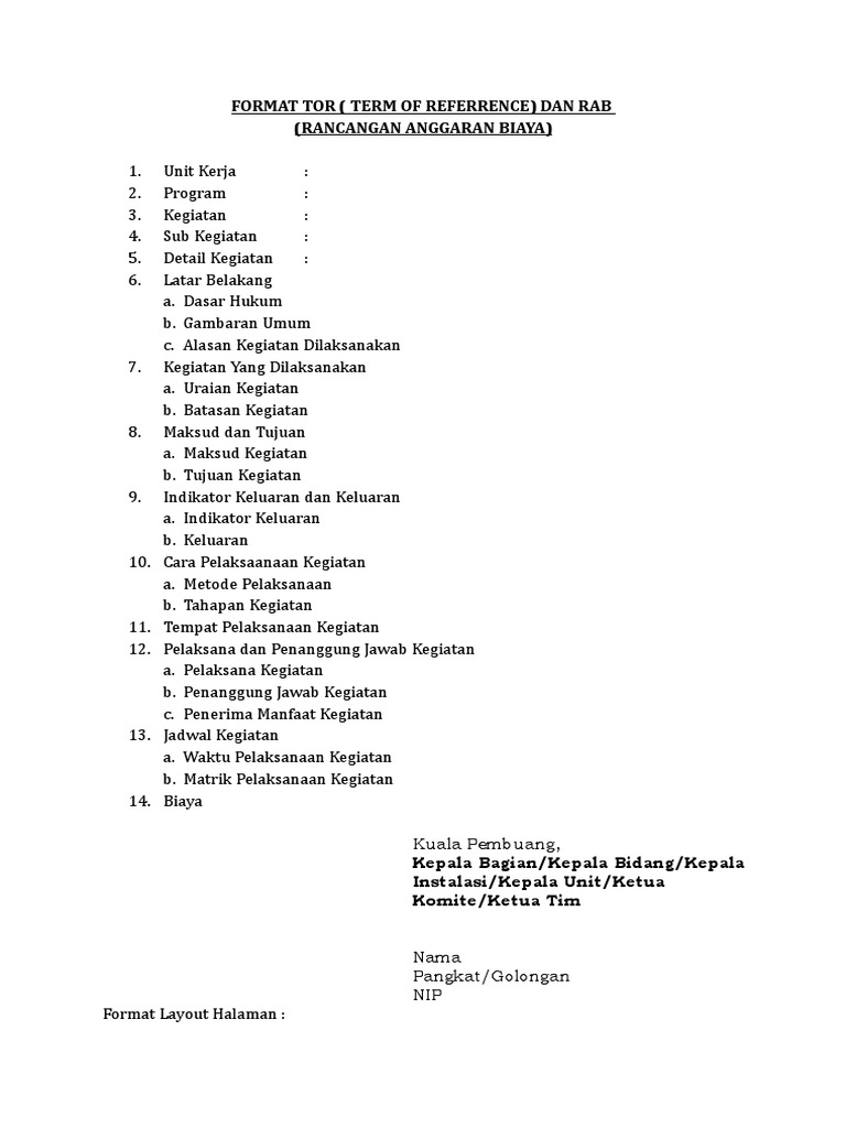 Contoh Format Tor / Kak | PDF