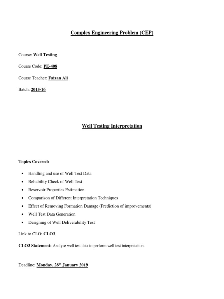 Complex Engineering Problem (CEP) : Topics Covered | PDF | Petroleum ...