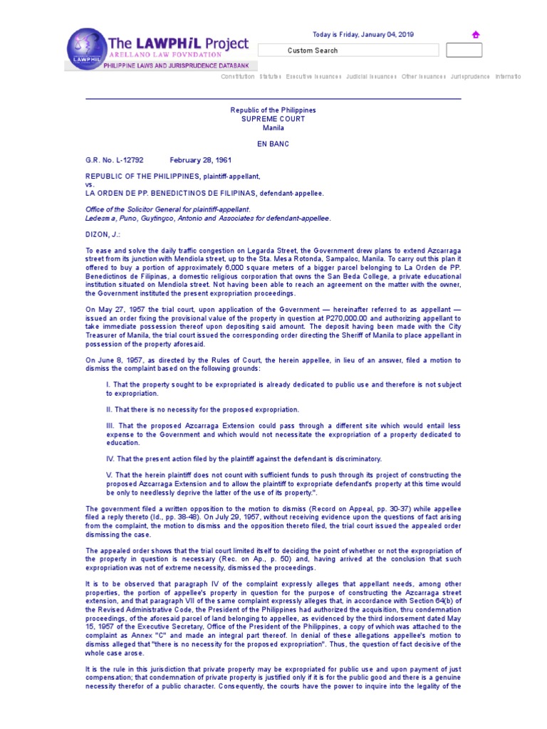Expropriation Case: Republic vs. La Orden | PDF | Eminent Domain ...