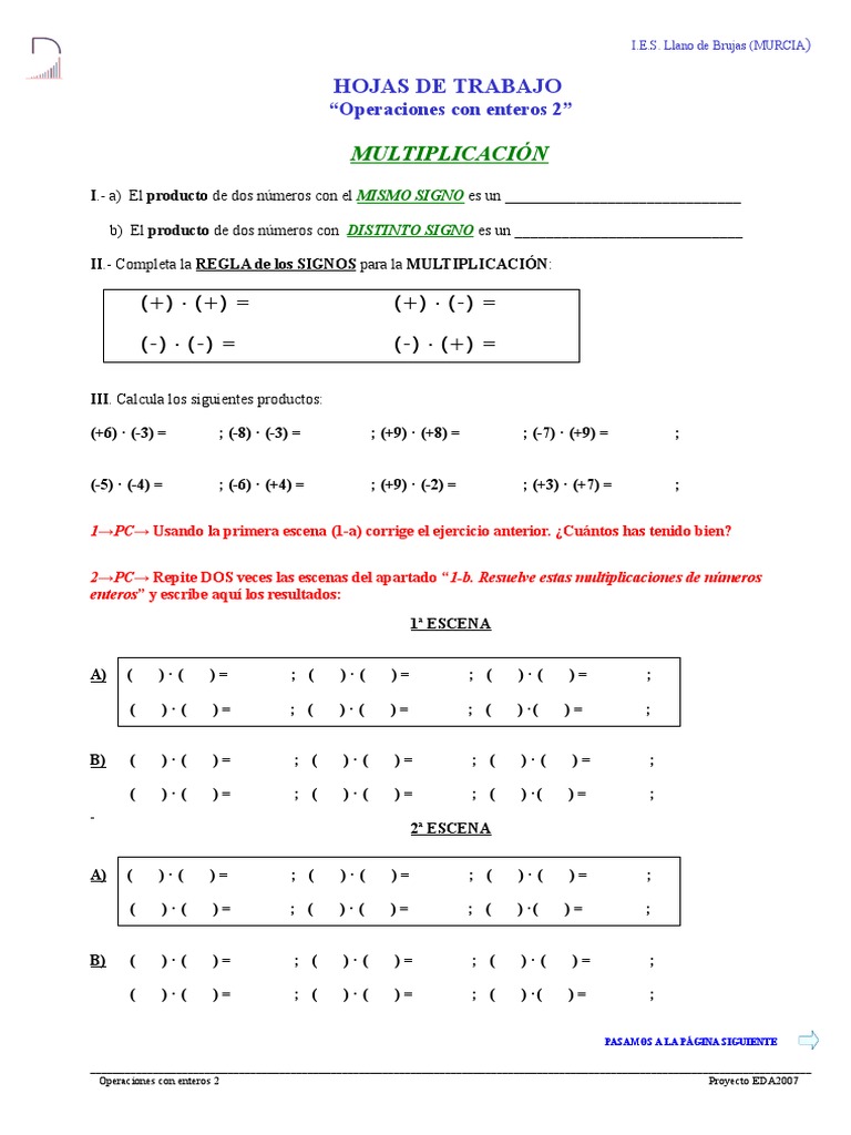 Hojas Trabajo Enteros2 | PDF | Exponenciación | Multiplicación