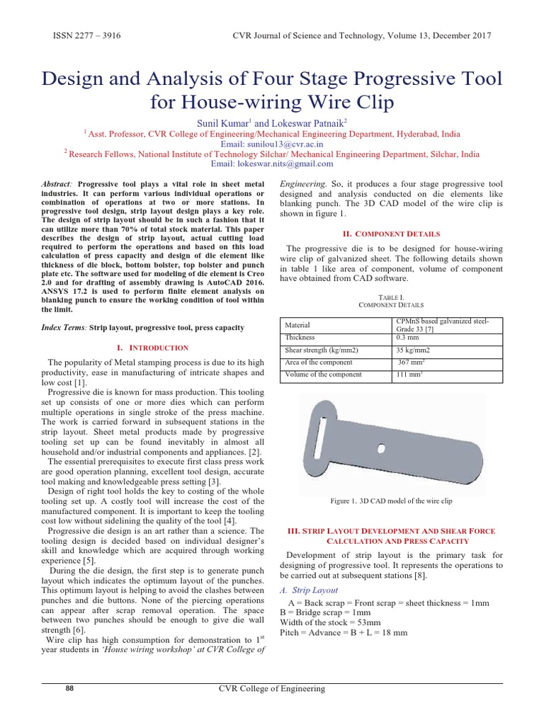 Design and Analysis of Four Stage Progressive Tool For House-Wiring ...