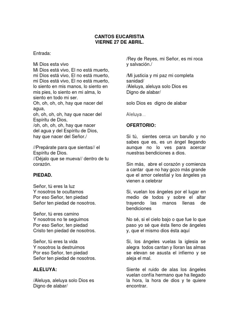 Cantos Eucaristia 27 Abril Pdf María Madre De Jesús Cristo Título