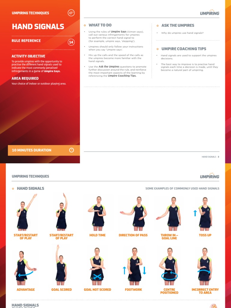 Umpiring Techniques Hand Signals | PDF | Sports | Team Sports