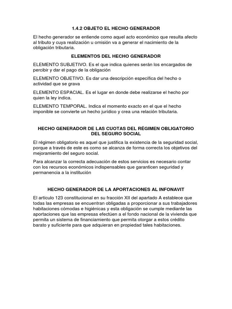 Elementos del Hecho Generador Tributario | PDF
